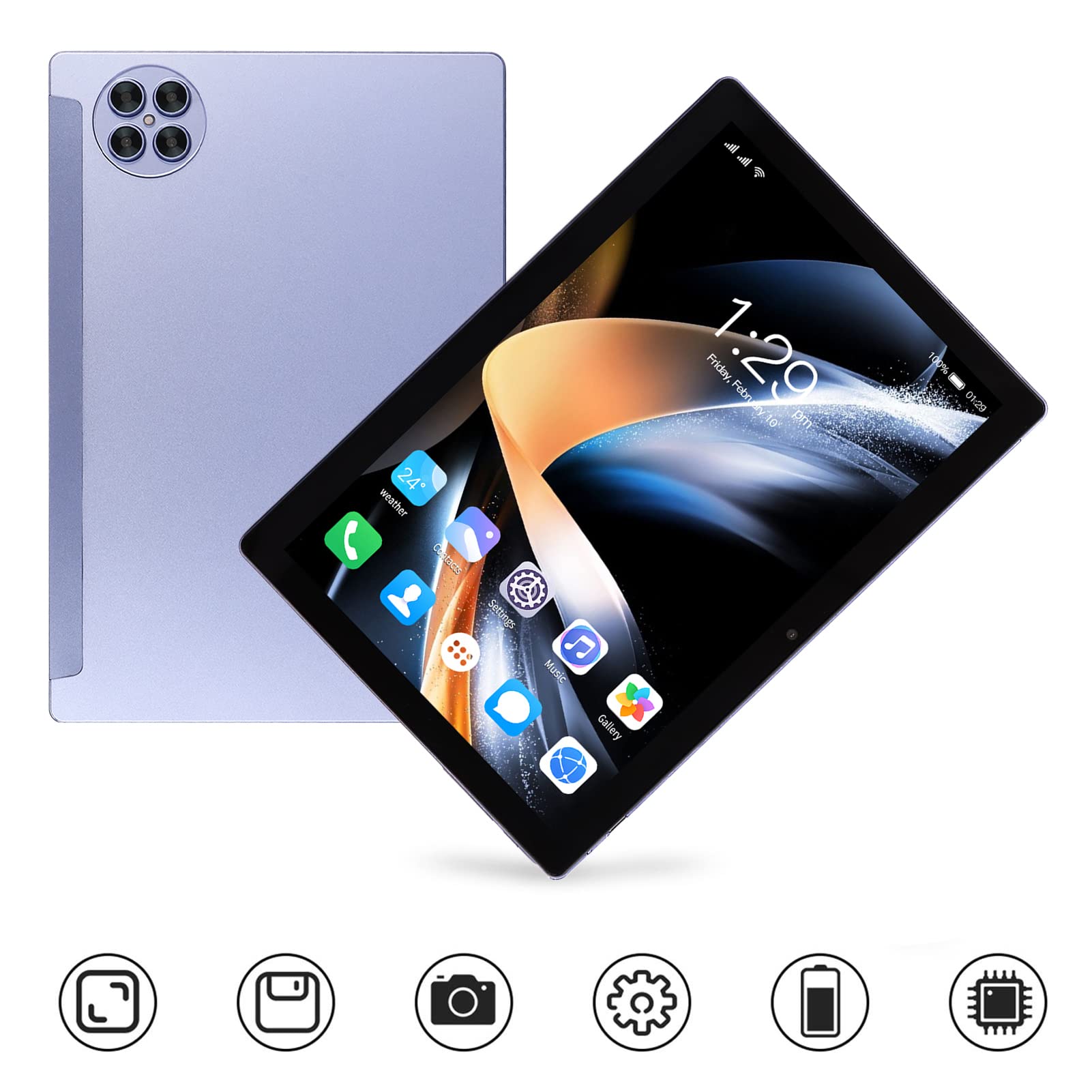 DAUERHAFT Tablet PC, 8MP Front 16MP Rear 10. 1 Inch Tablet Fast Charging Support 8 Core CPU Blue 2.4G 5G WiFi 100-240V 2 in 1 for Android 12 for Learning (US Plug 2 Pin)