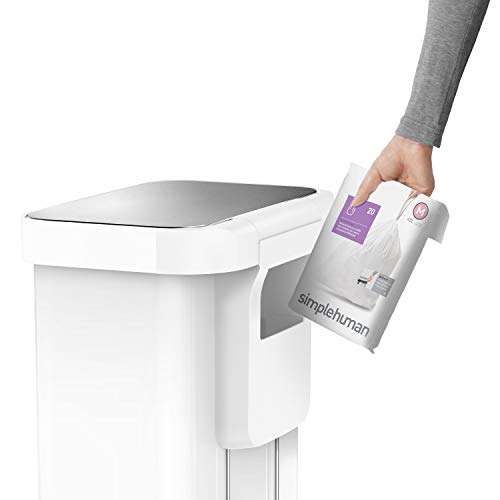 simplehuman Kitchen Trash Can with Lid, Touchless Waste Bin, Large 45 Liter, Rectangular, White Stainless Steel