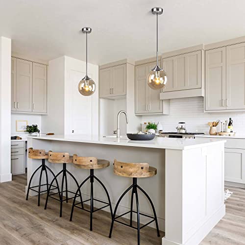 KCO Lighting Modern Glass Globe Pendant Light Nordic Brushed Nickel Pendant Lights Single Glass Ball Chandelier Adjustable Hanging Light Fixtures Kitchen Pendant Lighting Over Island (Amber)