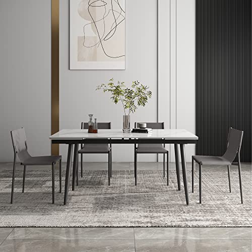 Luck Live 62.9'' to 94.4'' Extendable Dining Tables for 4 to 8 - New sintered Stone Material Rectangle Dining Table -High Hardness,White, Easy