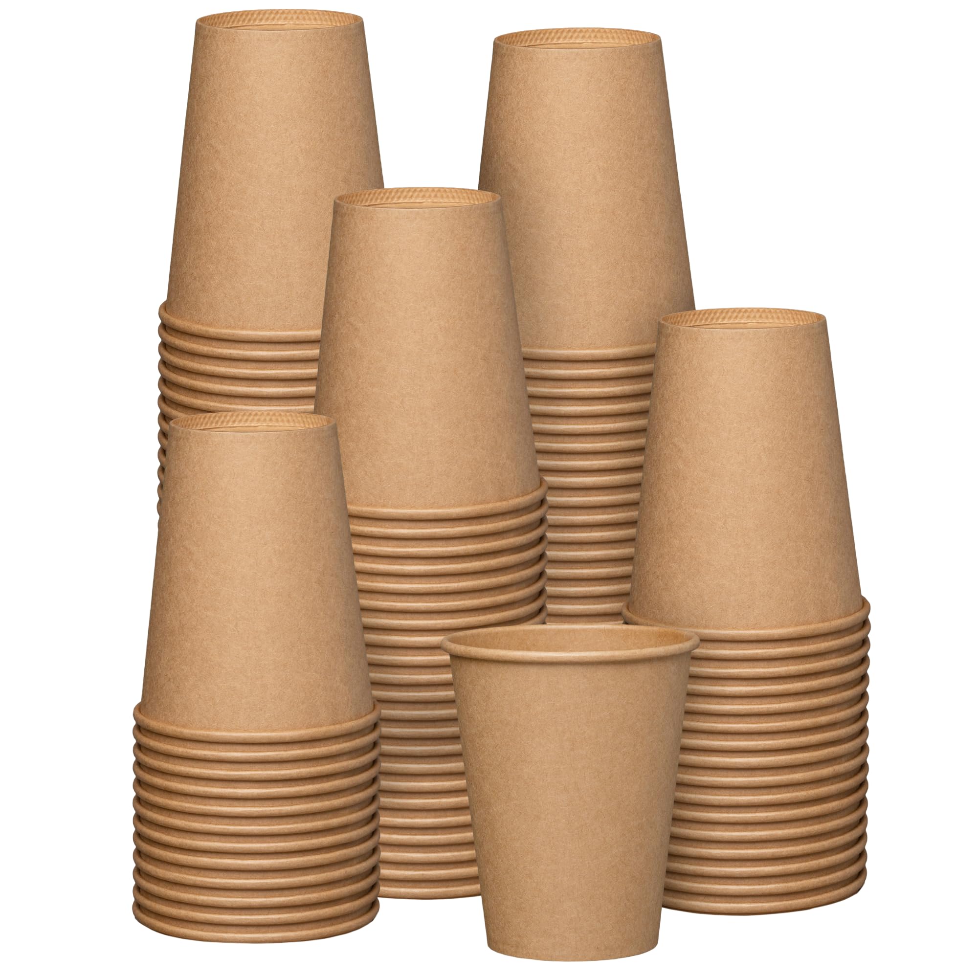 Comfy Package [12 oz. - 100 Count Kraft Disposable Paper Cups, Hot Coffee Cups Brown Unbleached - Eco-Friendly Cups