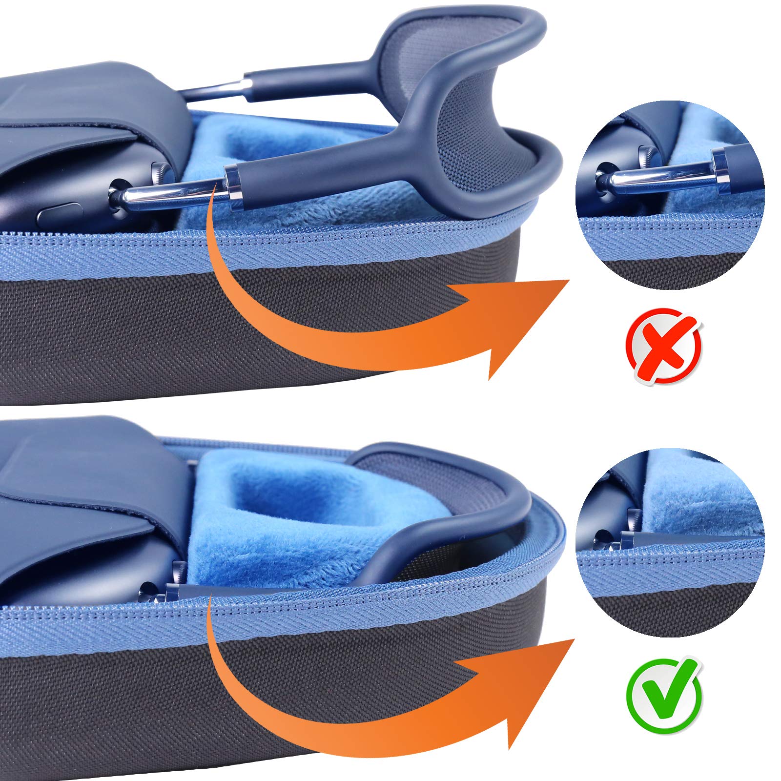 co2CREA Hard Case with Sleep Mode Replacement for Apple AirPods Max Headphone (Black Case + Inside Blue)