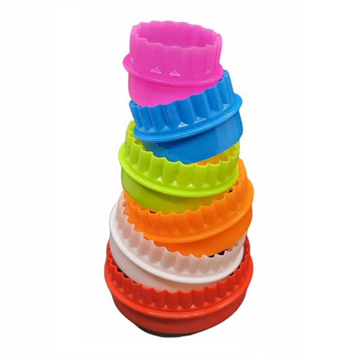 Handy Housewares 6pc Dual-Sided Biscuit/Cookie Dough Cutter Set, Straight Round and Scalloped Flower Edged, Dishwasher Safe (1 Set)