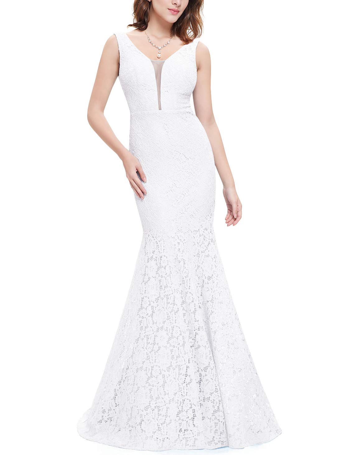 Ever-Pretty Womens Plus Size Elegant Lace Floor Length Sleeveless Prom Dress 22 US White