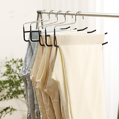 SHIMOYAMA Pants Hangers, 5 Pack, Double Rod Pant Hanger for Jeans, Space-Saving Slack Hangers, Trouser Hangers, Black