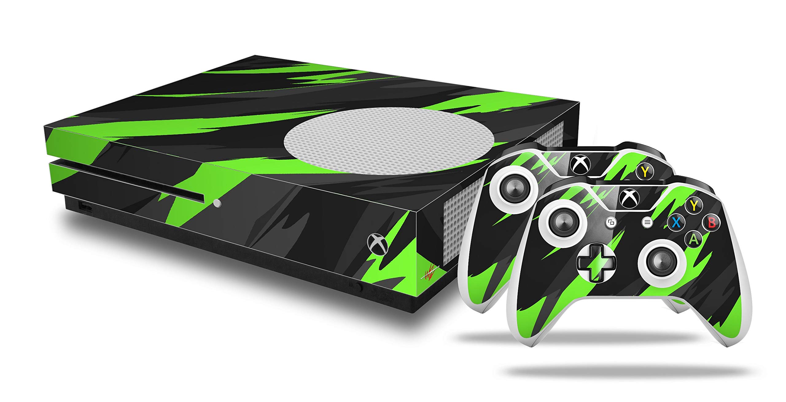 WraptorSkinz Decal Skin Wrap Set works with 2016 and newer XBOX One S Console and 2 Controllers Jagged Camo Neon Green