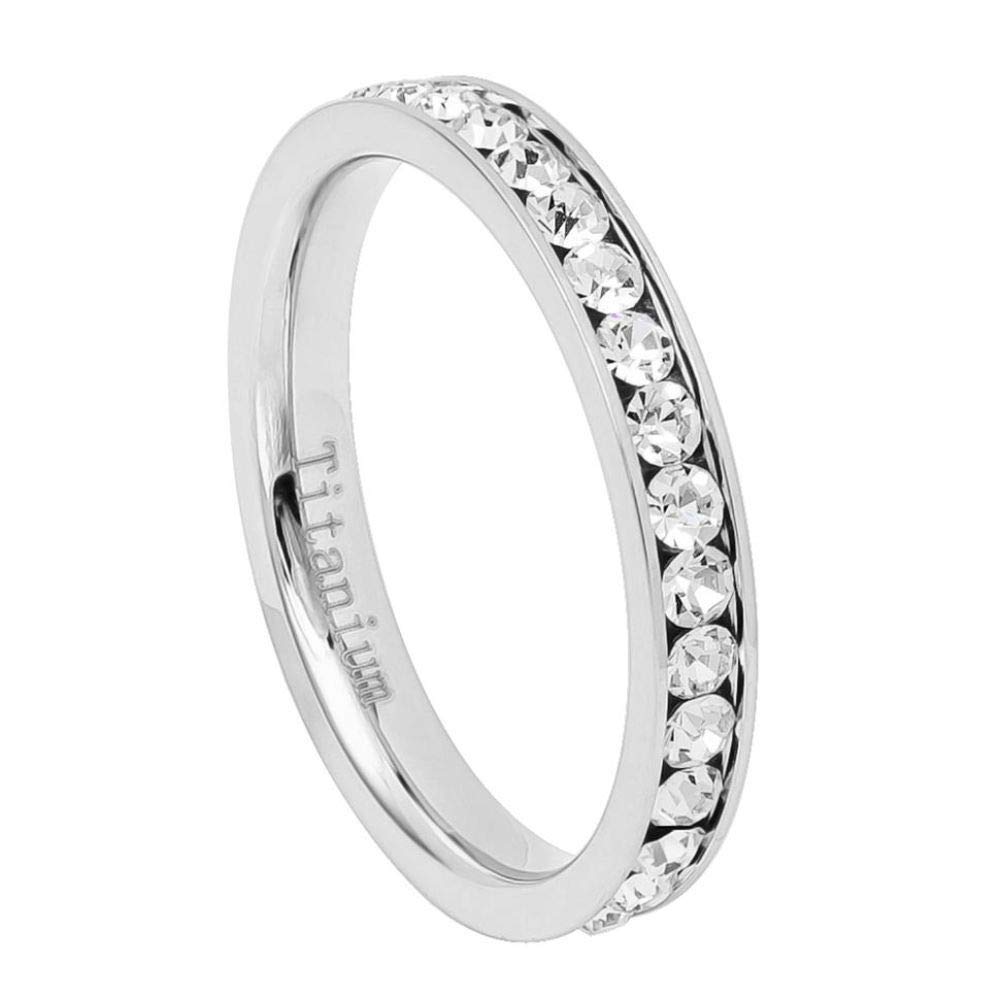 CloseoutWarehouse Clear Cubic Zirconia Channel Set Eternity Ring White Ion Plated Titanium Size 4