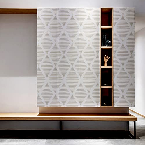 Modern Stripe Peel and Stick Wallpaper Beige and White Contact Paper 17.7β x 78.7β Geometric Wallpaper Self Adhesive Wallpaper Removable Decorative Wallpaper for Bedroom Drawers Cabinets Decor Vinyl