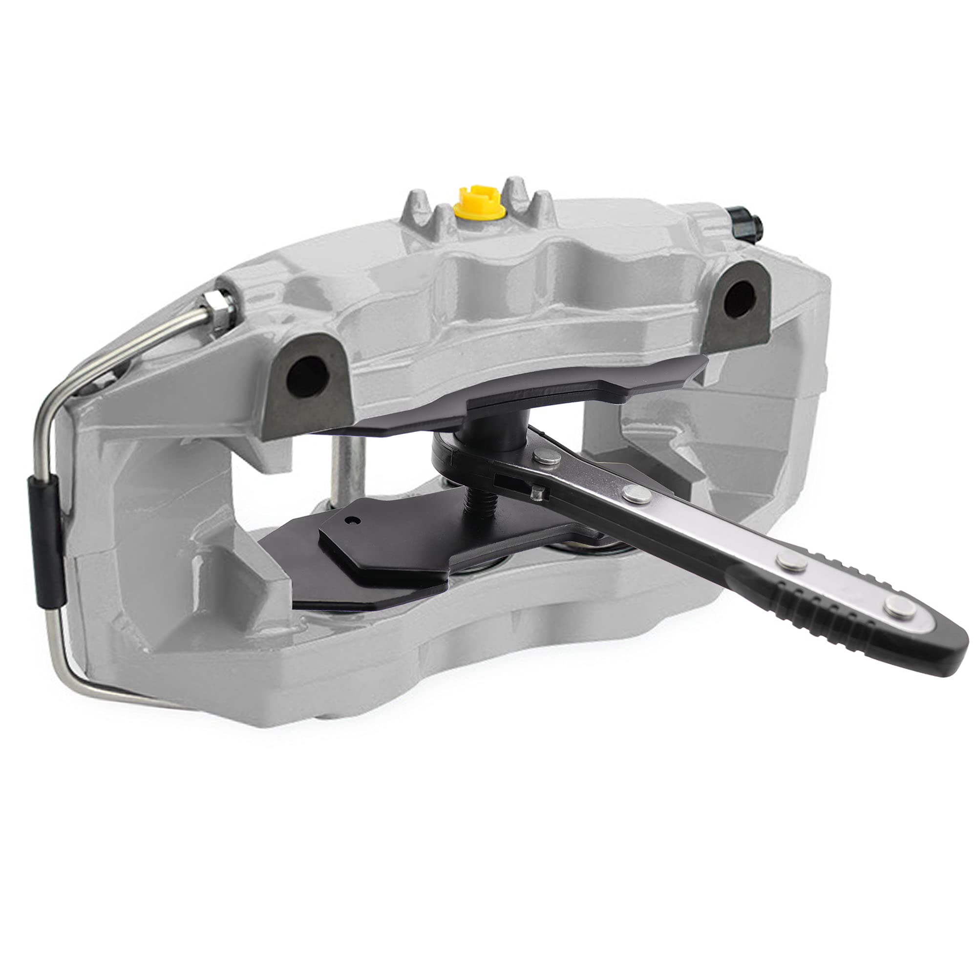 FIVE BANANAS Brake Caliper Press Tool, Car Ratcheting Brake Caliper Piston Spreader Press Tool with 2 pcs Steel Plates(Yellow)