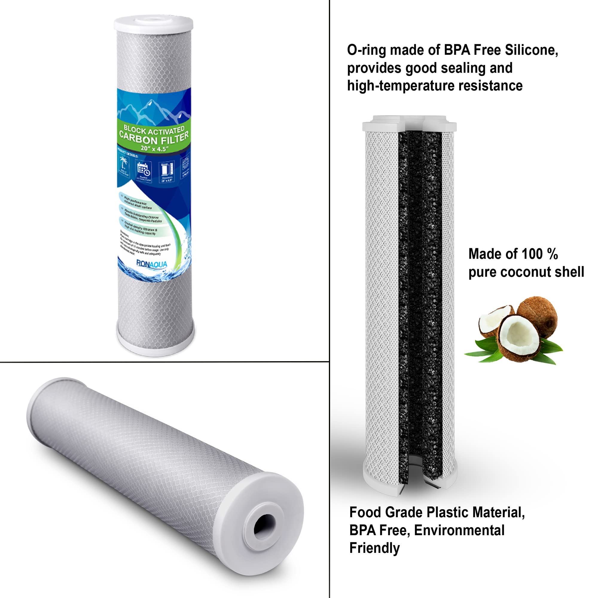 High Capacity 20 x 4.5” Blue Whole House Water Filter Purifier System with Presser Relief Button, 1” Inlet/Outlet Brass Port & Yearly Supply (3) Coconut Shell Activated Block Carbon Cartridges