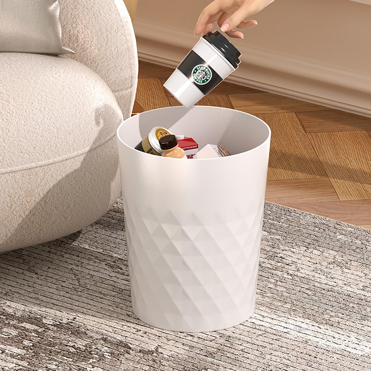 HOLTPHILI 1.8 Gallon Small Trash Can 2 Pack Bathroom Garbage Can Waste Basket Recycling Bin for Dorms Bedrooms Offices Kitchens, White