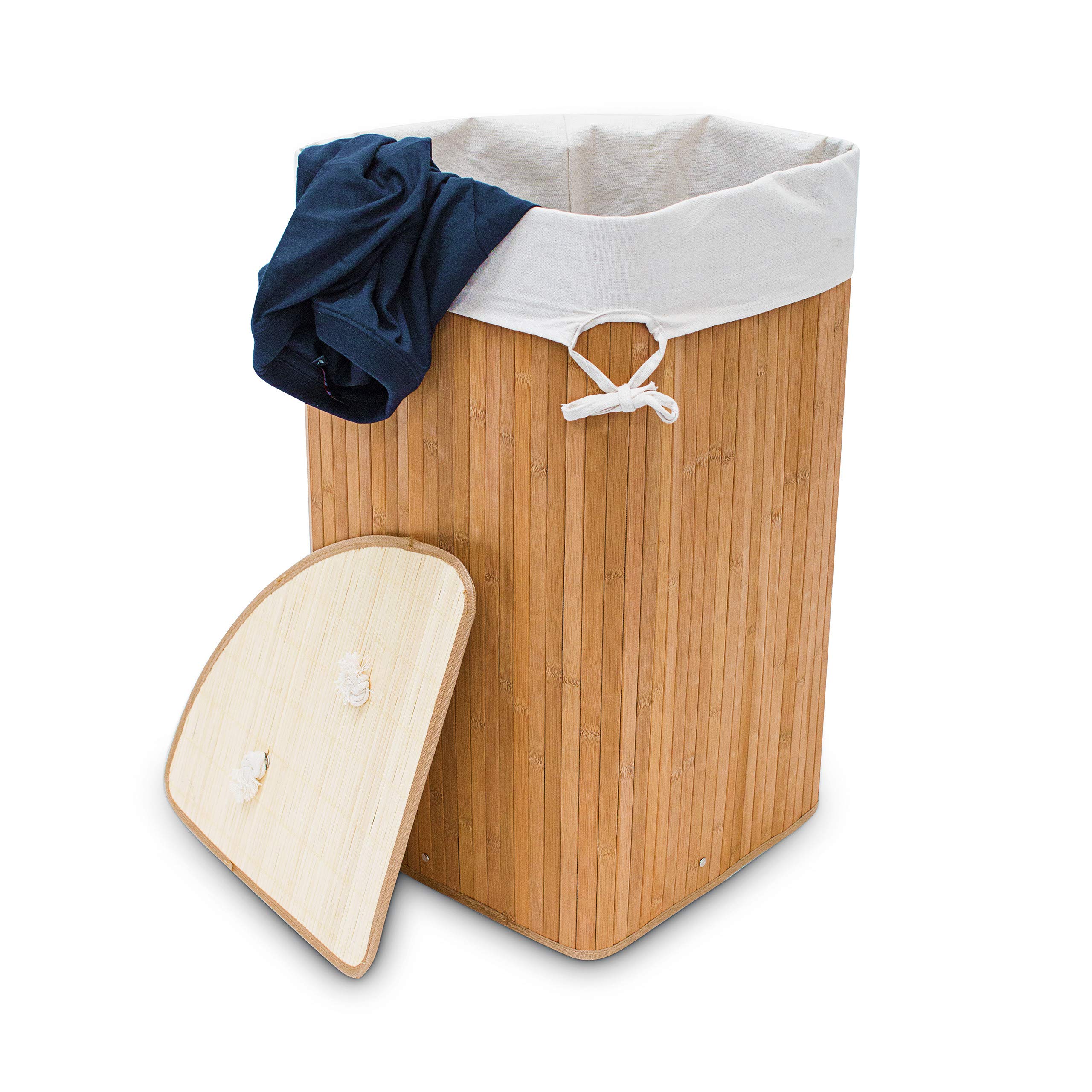 Relaxdays Folding Round Laundry Basket Bin Hamper, 65 x 41 cm, 64 L, Made of Bamboo, Foldable, Black