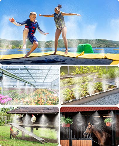 homenote Misting Cooling System 75FT (23M) Misting Line + 28 Brass Mist Nozzles + Brass Adapter(3/4") Outdoor Mister for Patio Garden Greenhouse Trampoline for Waterpark