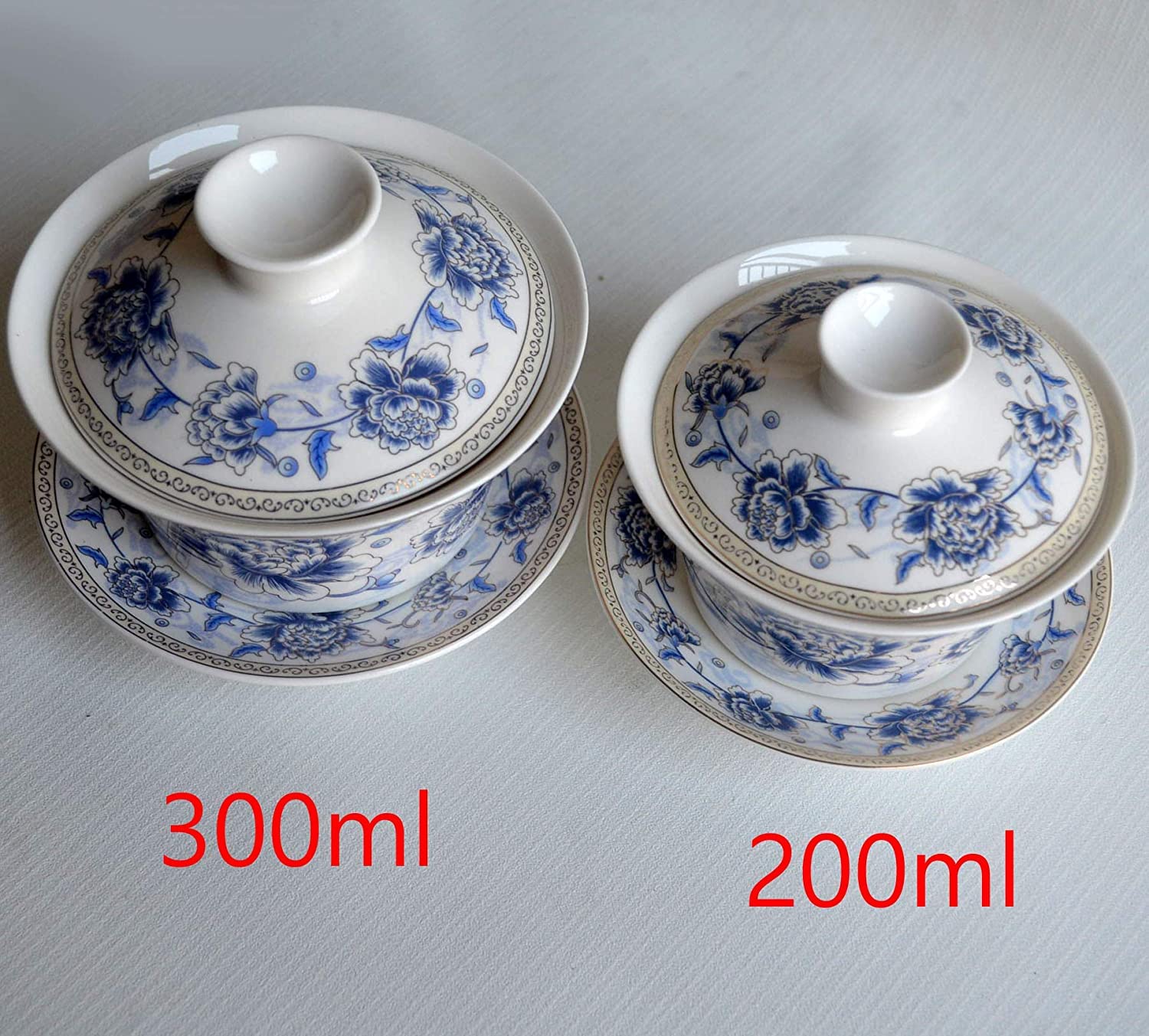 Eplze YBK Tech 10oz Large Gaiwan, Porcelain Kung Fu Tea Cup with Saucer and Lid, Chinese Traditional Gaiwan, Sancai Tea Bowl (4#)