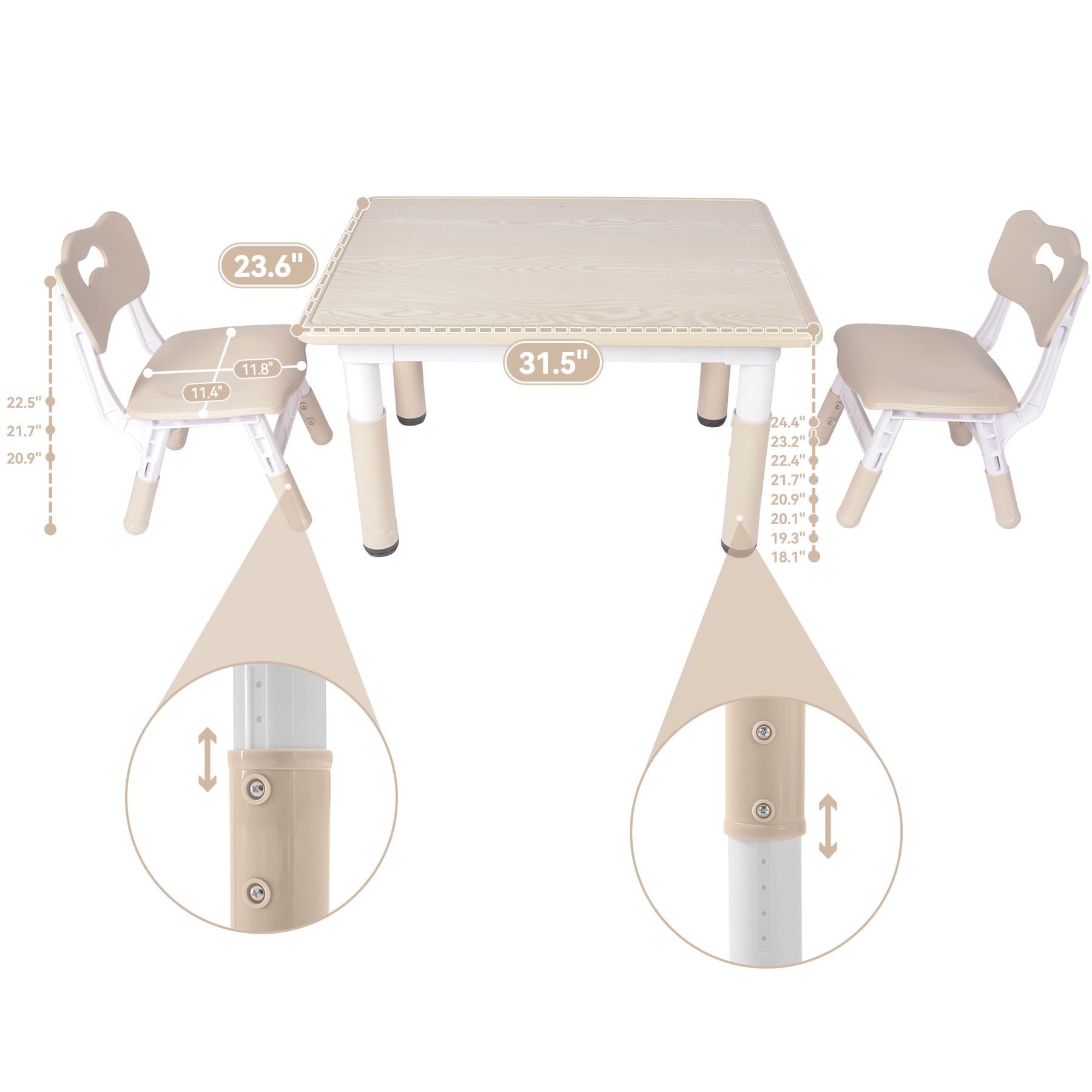 DOREROOM Kids Table and 2 Chairs Set, Height-Adjustable Toddler Table and Chair Set with Graffiti Desktop, 31.5''L x 23.6''W Children Activity Table for Daycare, Classroom, Home