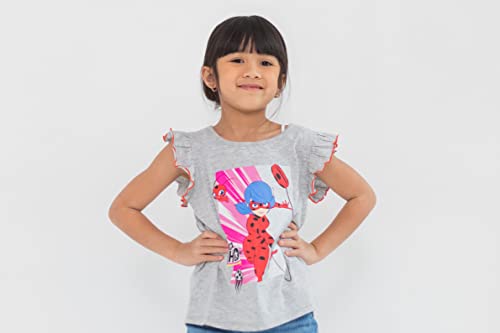Miraculous Ladybug Cat Noir Rena Rouge Little Girls 2 Pack T-Shirts Gray/Red 4-5