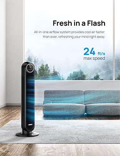 Dreo 42'' Pilot Pro Tower Fan with Remote, Black (DR-HTF005) & Nomad One Tower Fan with Remote, 24ft/s Velocity Quiet Cooling Fan, 90° Oscillating Fan, Black, (DR-HTF007)