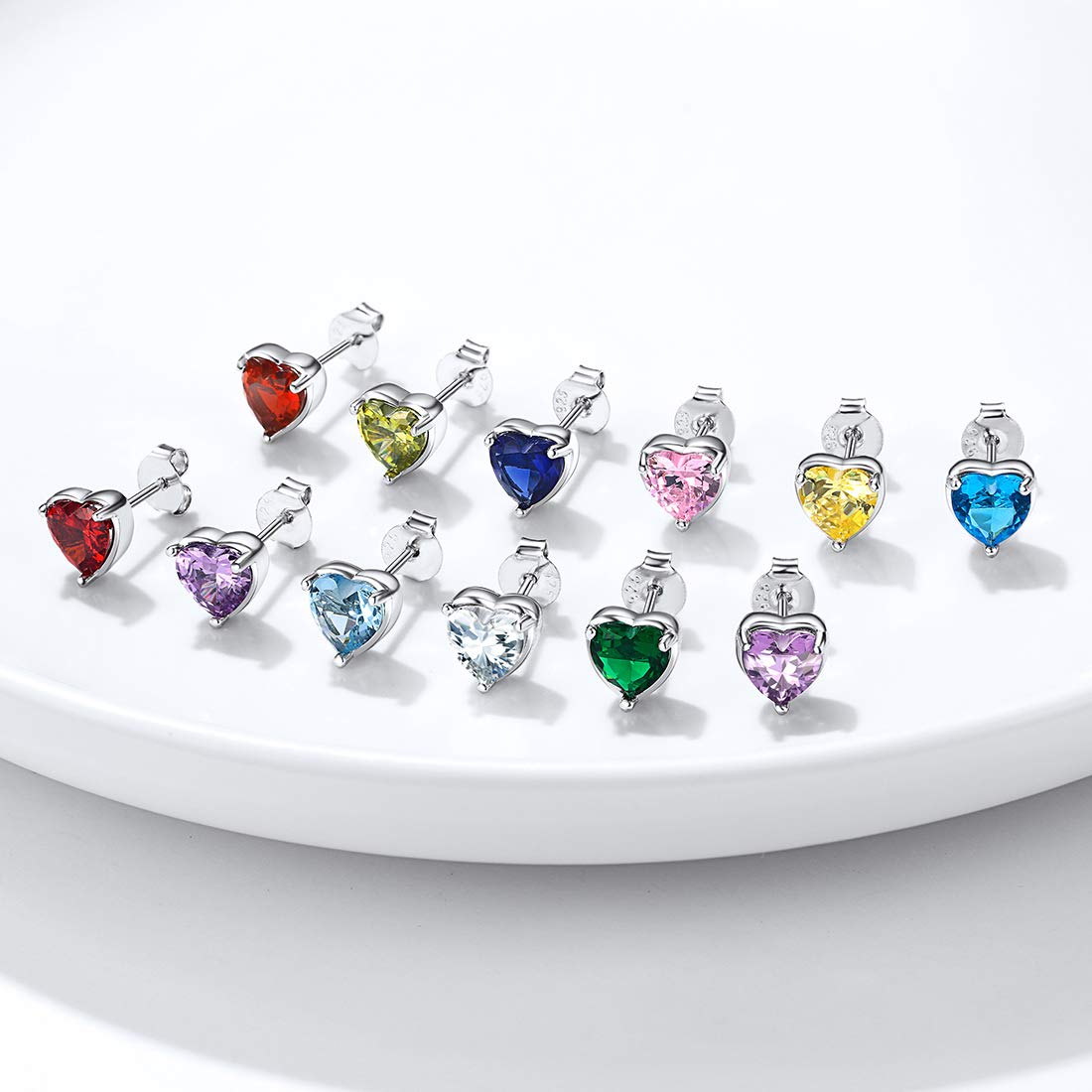 Women Earrings Hypoallergenic 925 Sterling Silver Love Heart Earrings Studs Red Cubic Zirconia Ruby Gemstone July Birthstone Stud Earrings for Sensitive Ears