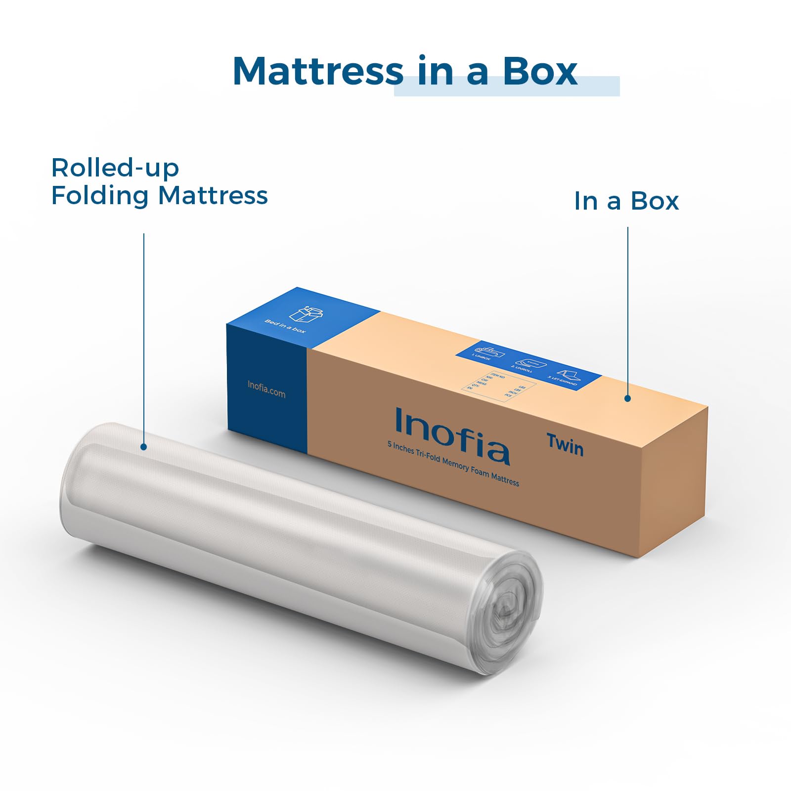 Inofia Full Folding Mattress, 6 Inch Trifold Memory Foam Mattress with Bamboo Cover - Portable for Camping, Guest, Foldable Floor Bed, Full Size (75" x 54" x 6")