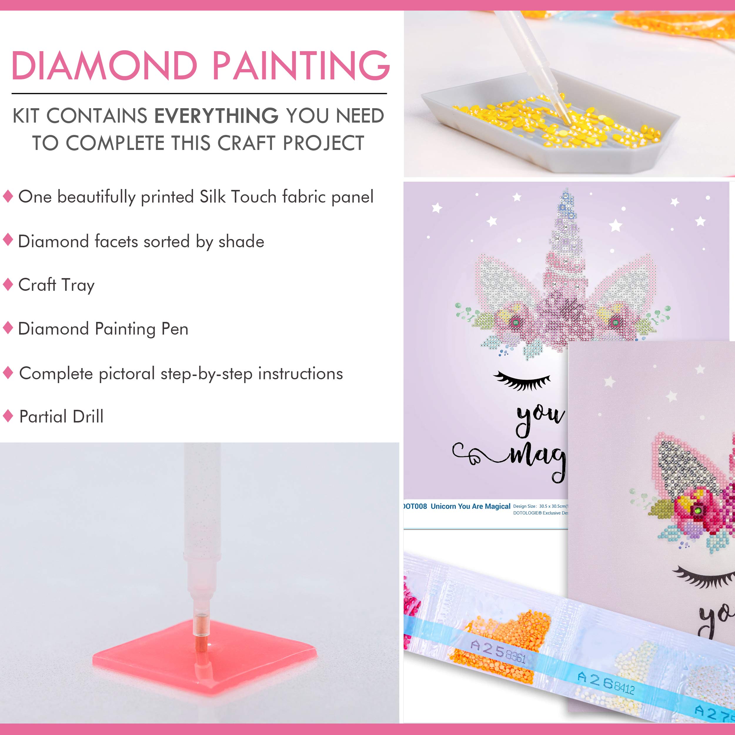 DOTOLOGIE Diamond Art Diamond Painting Kits for Adults Paint by Numbers with Gems Unicorn You are Magical 12" x 12"