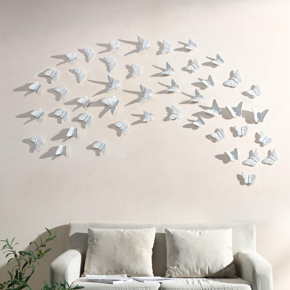 Dorlotou Ceramic Butterfly White Wall Decor Hanging Gift for Home Livingroom Garden Wall Sculptures,One Pair Small