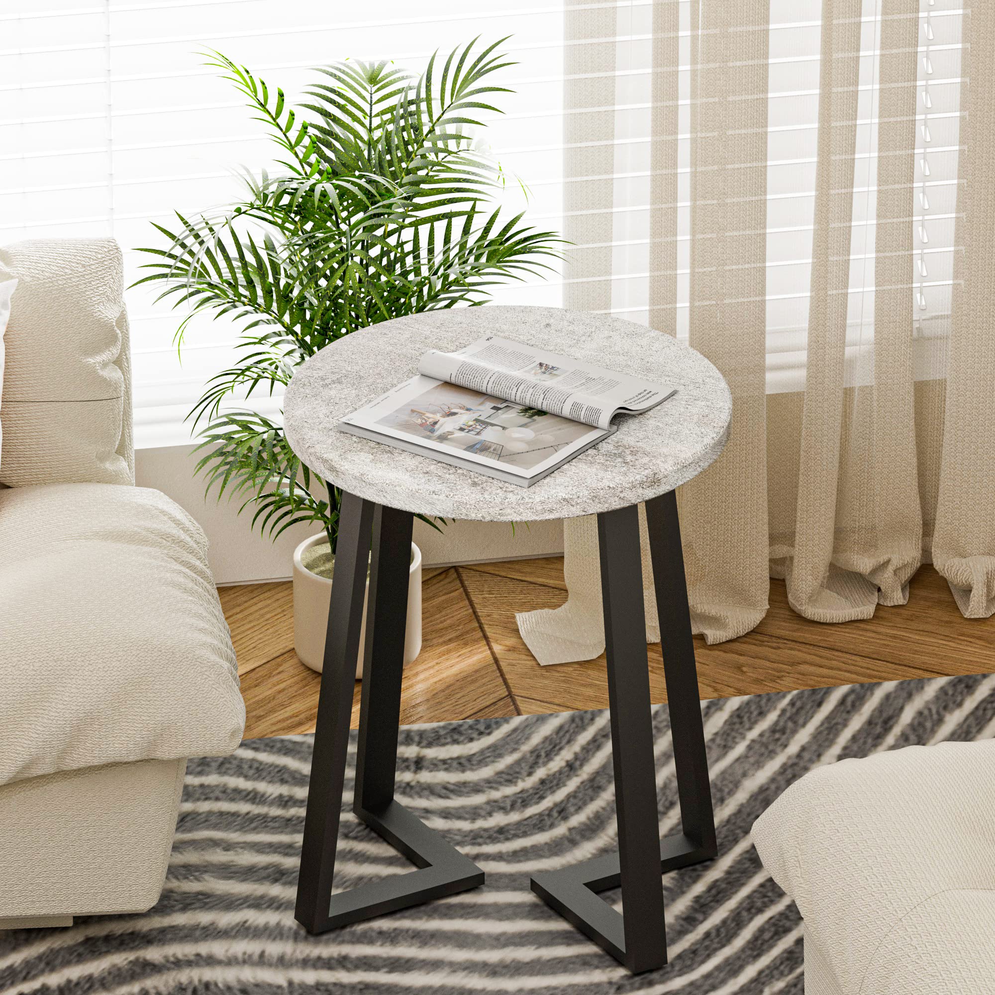 ODIKA Round Mod Concrete Side Table - Small End Table Plant Stand for Living Room Bedroom or Patio Set of 2