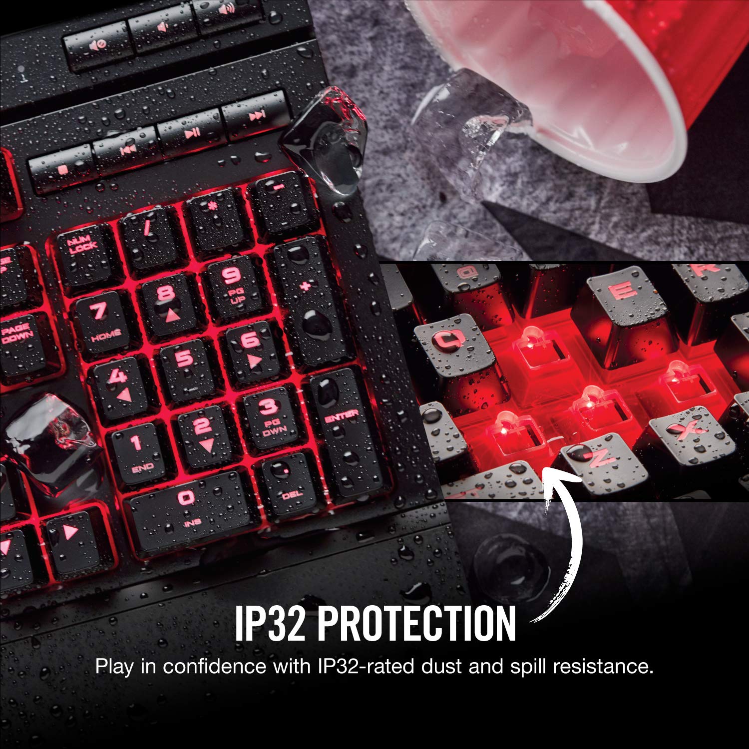 Corsair K68 Mechanical Gaming Keyboard, Backlit Red LED, Dust and Spill Resistant - Linear & Quiet - Cherry MX Red
