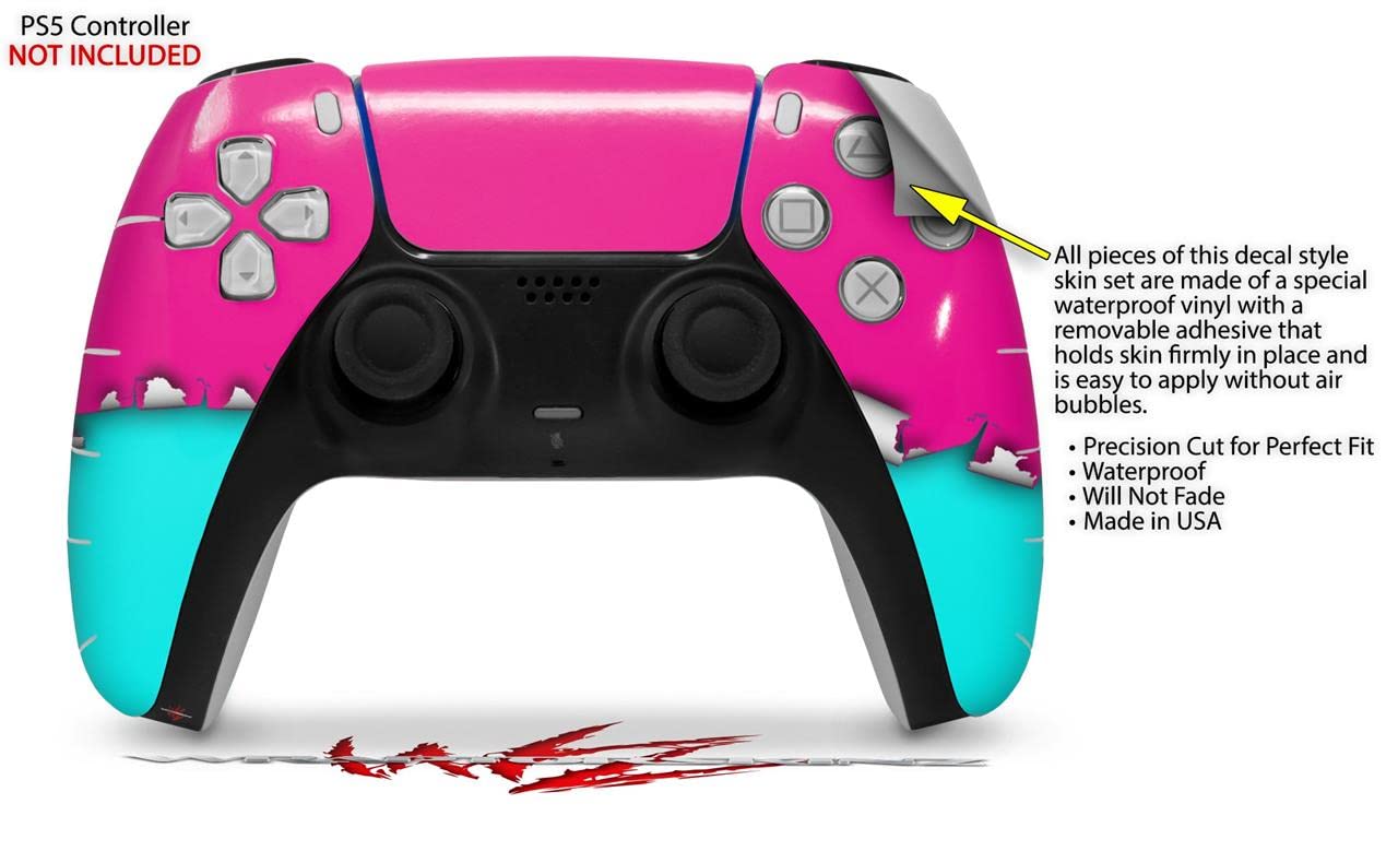 WraptorSkinz Skin Wrap compatible with Sony PS5 DualSense Controller Ripped Colors Hot Pink Neon Teal (CONTROLLER NOT INCLUDED)