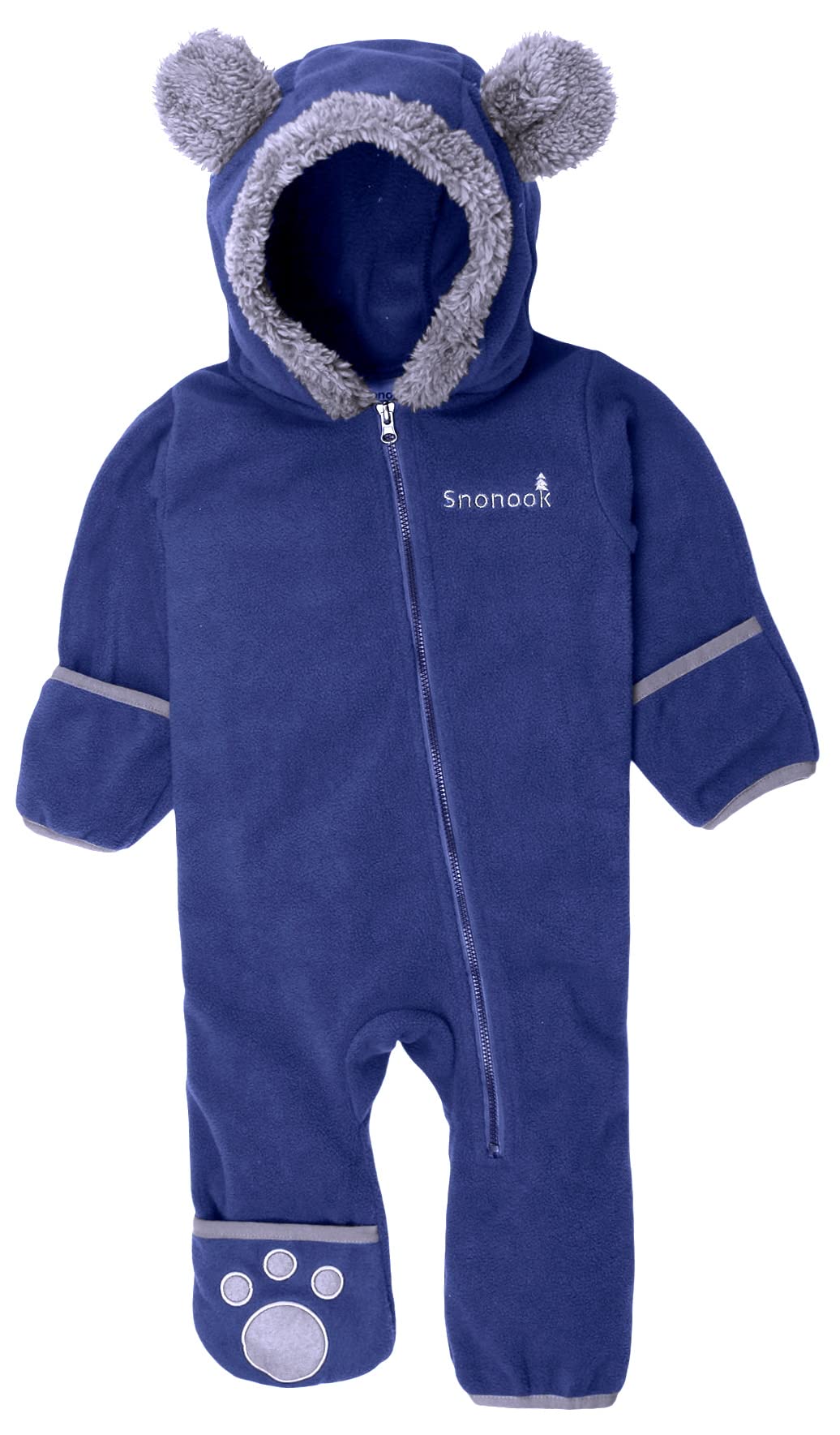 Snonook Fleece Baby Jacket - Winter Suit Bunting Bodysuit with Fold Over Mittens & Footies, Hooded & Zipper Down, Soft Cozy Warm Jumpsuit for Infants, Midnight Navy, 12/18 months