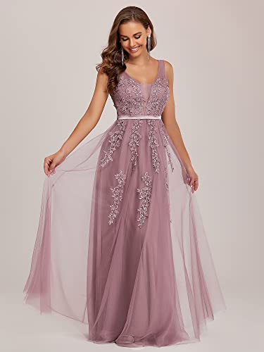 Ever-Pretty Women's A-line Tulle Applique See-Through Lace Formal Dresses Orchid US6