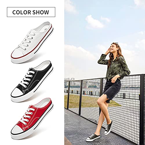 Women's Slippers Canvas Sneakers Slip on Shoes Non Slip Mules Backless Sneaker(Black.US7)