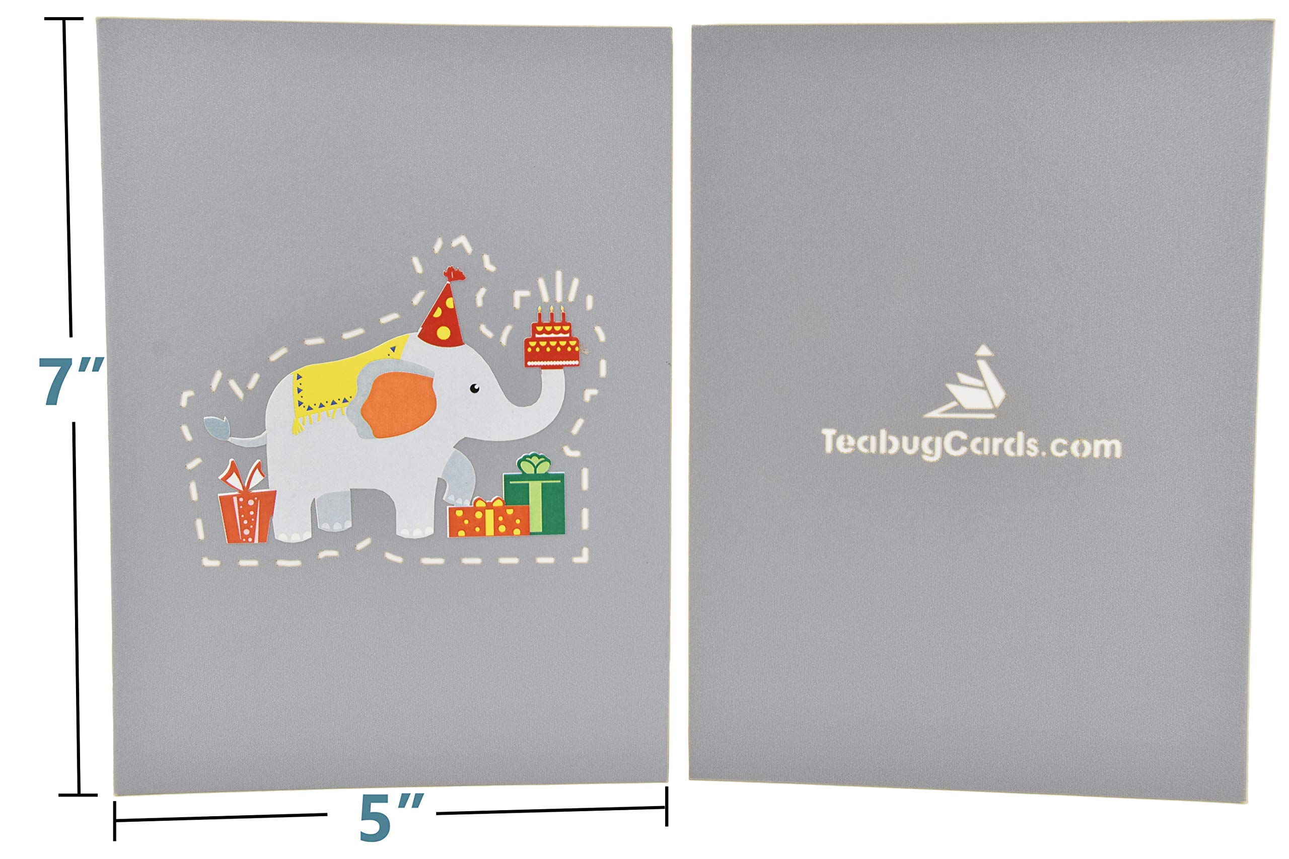 Teabug Cards Elephant Pop Up Card, Kid Birthday Card, Party Celebration Greeting Card