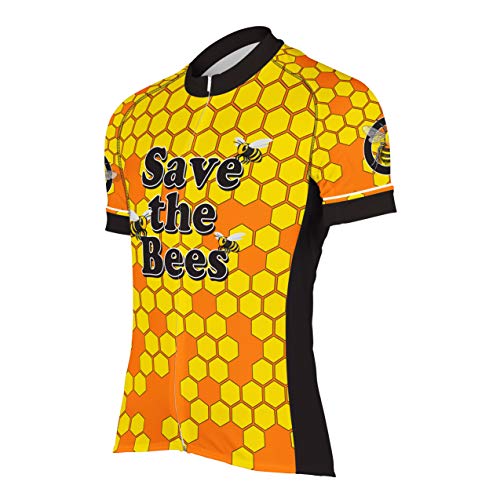 CORVARA BIKE WEAR Men's Save The Bees Cycling Short Sleeve Bike Jersey (Large) Yellow