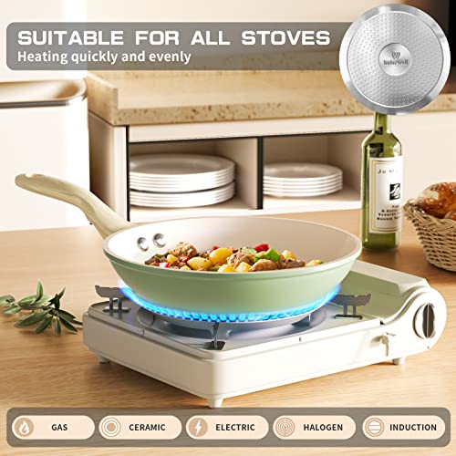 Nonstick Frying Pan, Healthy Ceramic Nonstick 8 Inch Frying Pan Skillet, Small Frying Pan Non Stick Omelette Pan with Bakelite Handle, Induction Compatible, 100% PFOA TOXIN Free, Green
