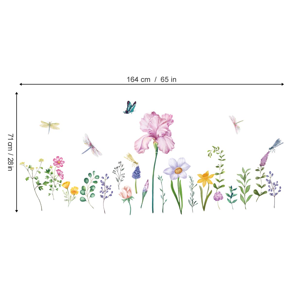 decalmile Garden Flower Wall Decals Narcissus Iris Floral Dragonfly Wall Stickers Bedroom Living Room TV Wall Home Decor
