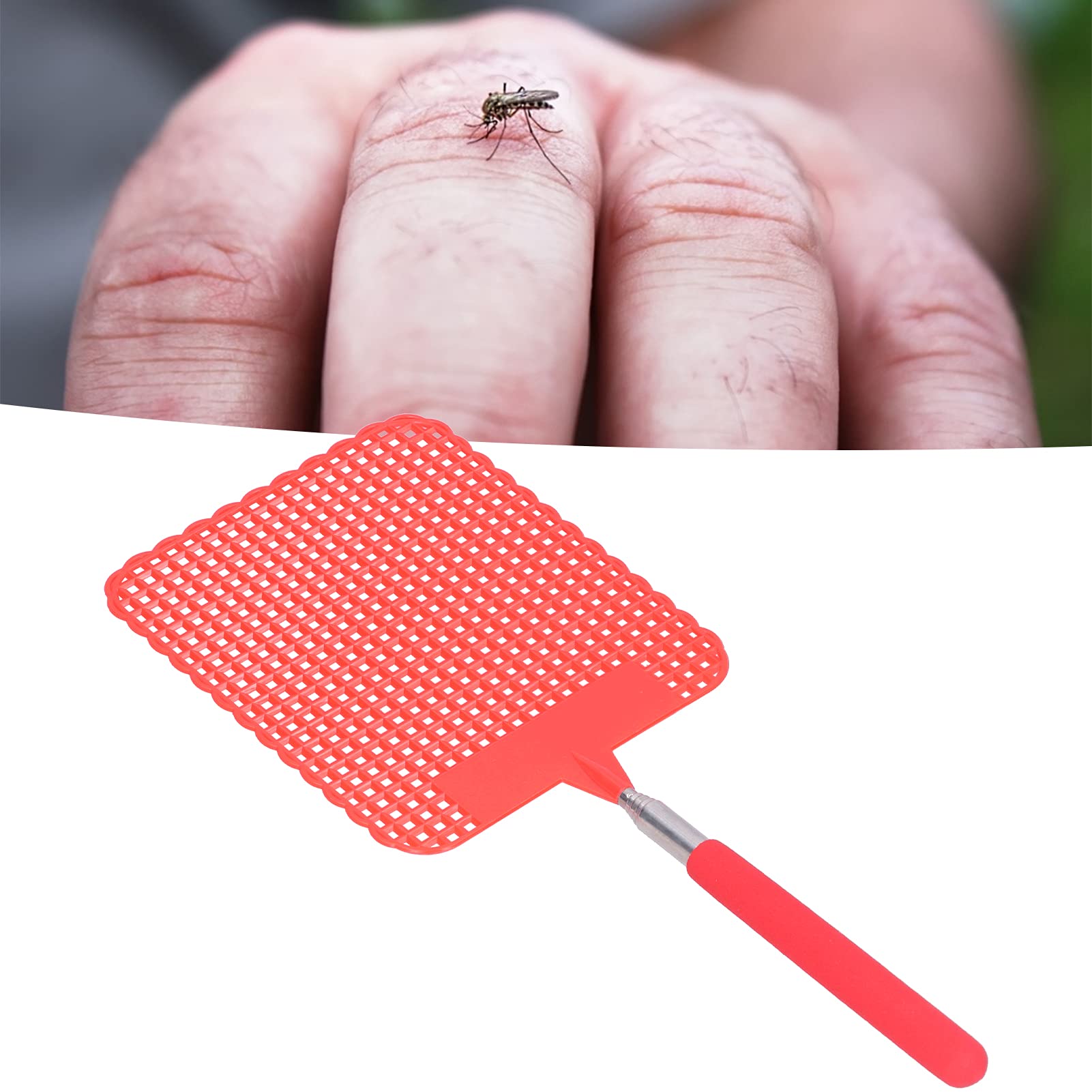 Telescopic Fly Swatter, Retractable Extendable Plastic Flyswatter Light Plastic with Stainless Steel Rod for Home for Office for Camping for Fishing(red)