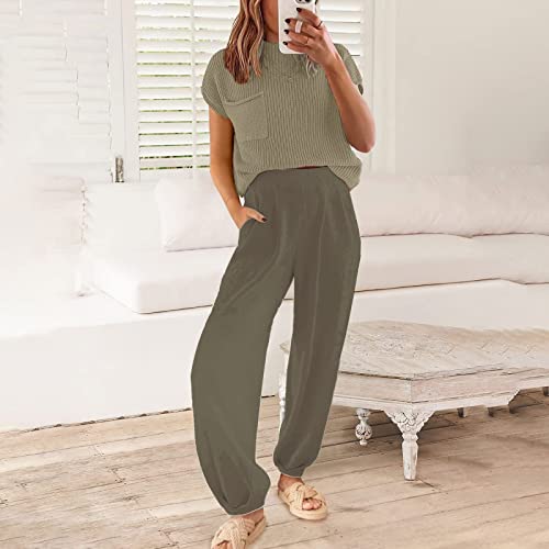 Women's Two Piece Outfits Sweater Sets Knit Pullover Tops and High Waisted Pants Tracksuit Lounge Sets cargo pants women 2023 outfits