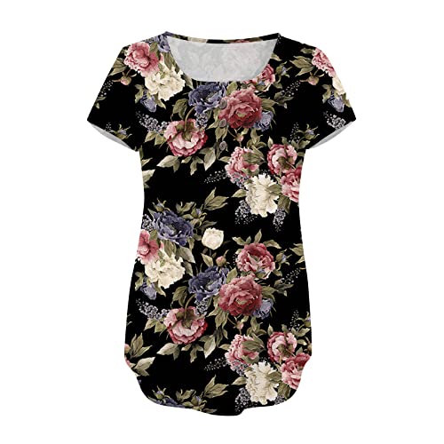 Womens Fall Tunic Tops 2022 Fashion Short Sleeve T Shirts Plain Cute Tees Casual Dressy Blouses Trendy Henley Solid Pullover, Black-06, 3X-Large