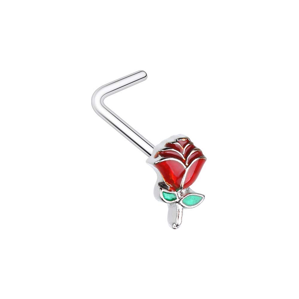 Covet Jewelry Enchanted Rose L-Shape Nose Ring