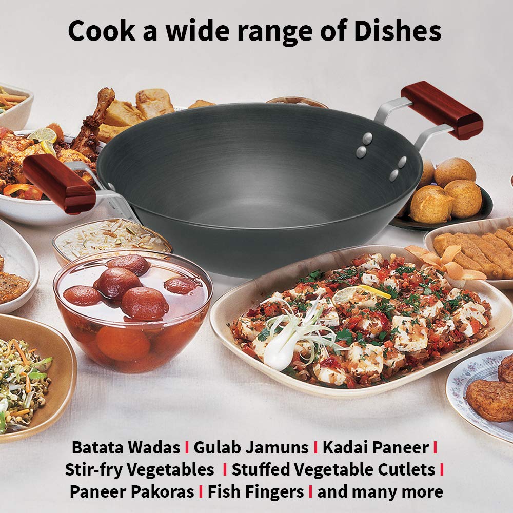 Futura L23 Hawkins Hard Anodised Deep Fry Pan/Kadhai with Flat Bottom and Steel Lid, 2.5 Liter, Small, Black