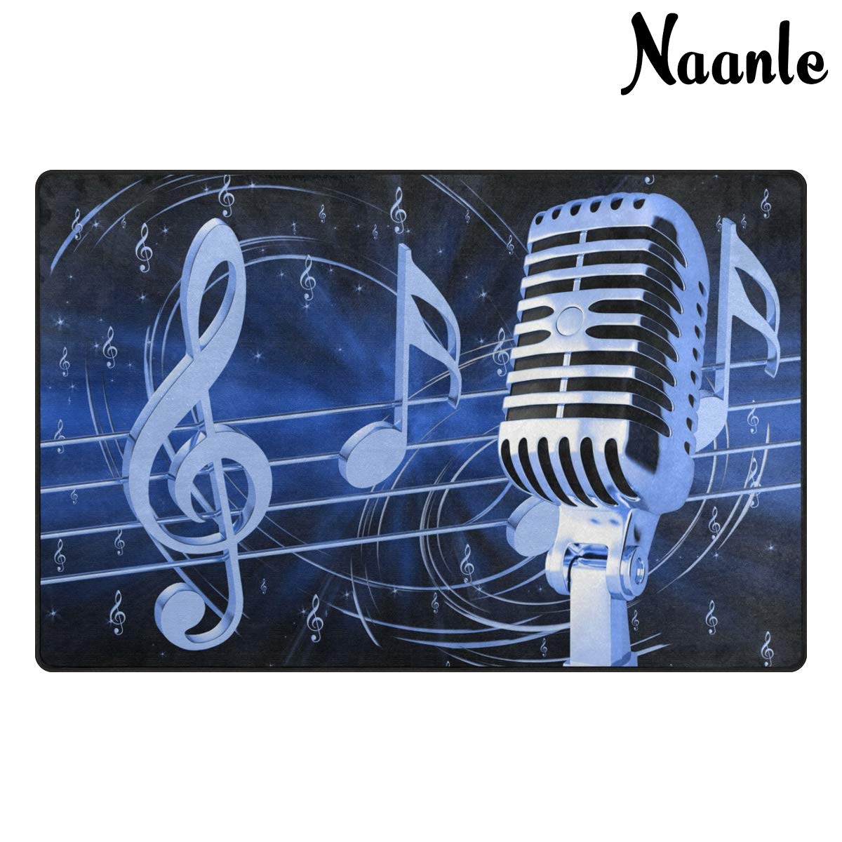 Naanle Music Musical Area Rug 5'x7', Microphone with Music Notes Polyester Area Rug Mat for Living Dining Dorm Room Bedroom Home Decorative