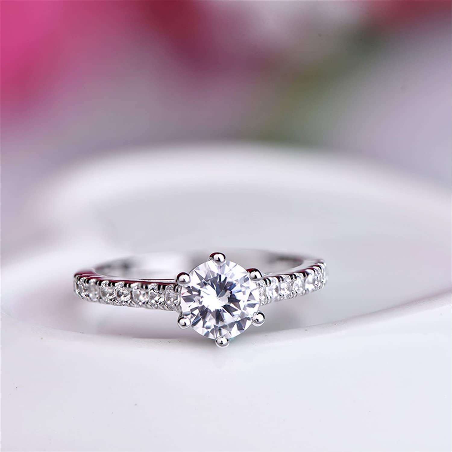 FJ 1CT Promise Ring 925 Sterling Silver Engagement Wedding Anniversary Eternity Ring Round Cut Cubic Zirconia Solitaire Ring for Women Size 8