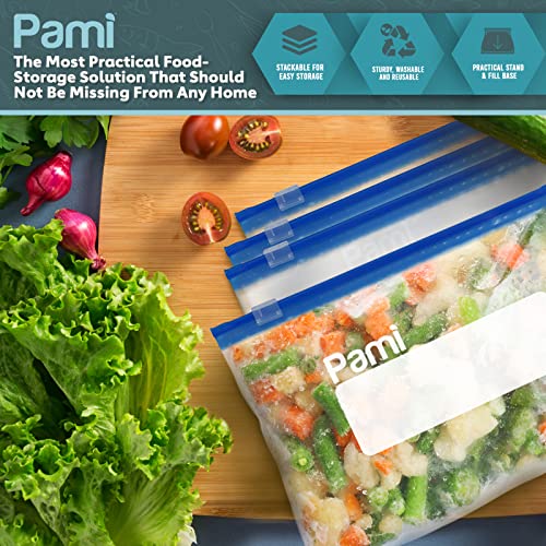 PAMI Freezer Slider Quart Bags [50 Pieces]- Leakproof Food Storage Freshness-Lock Bags With Expandable Bottom- Food-Safe Slider Zipper Bags With Freezer Shield Technology- Thick & Reusable Sandwich Bags