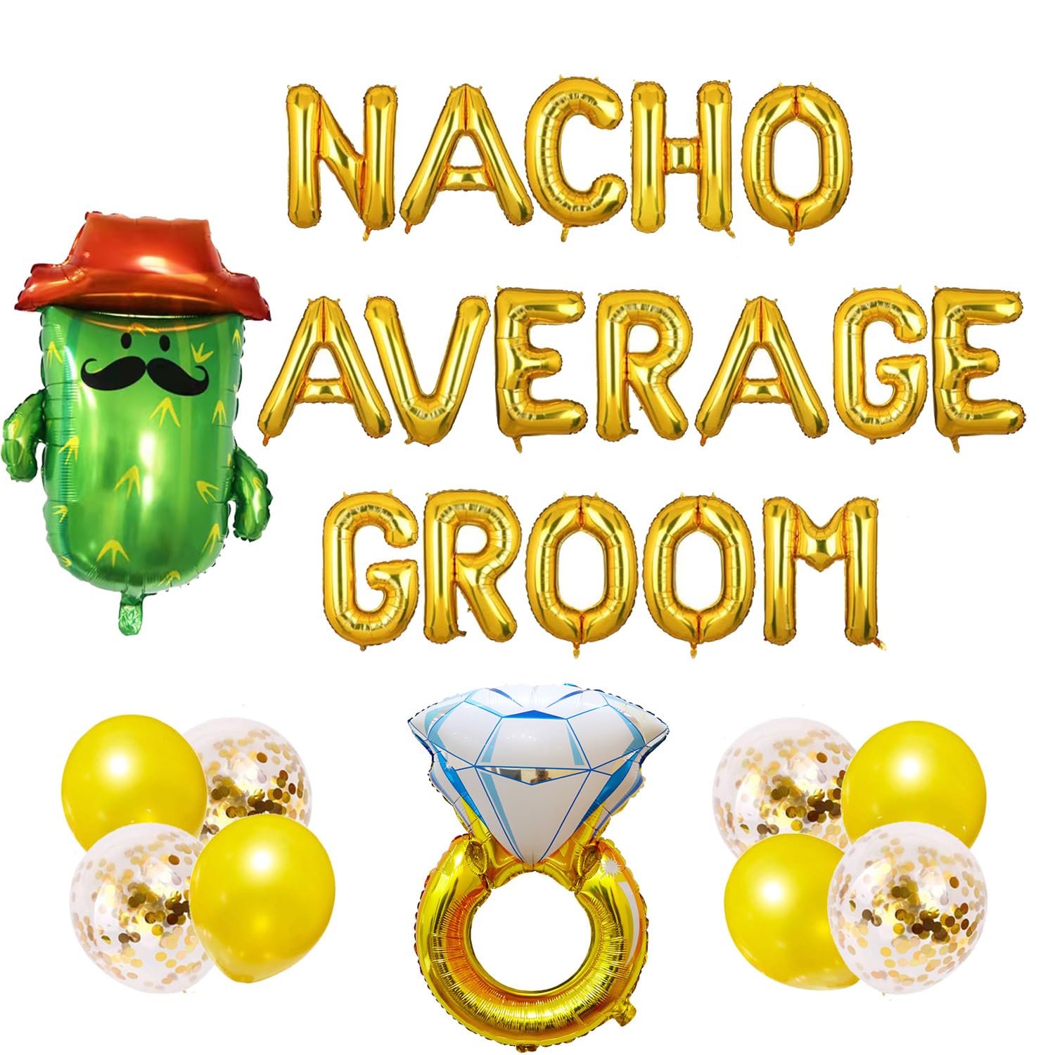 Nacho Average Groom Mexican Themed Bachelor Engagement Wedding Party Decorations, Cinco De Mayo Bachelor Party Decorations, Fiesta Themed Groom Men Funny Cactus Taco Bout Love Bridal Shower Balloons