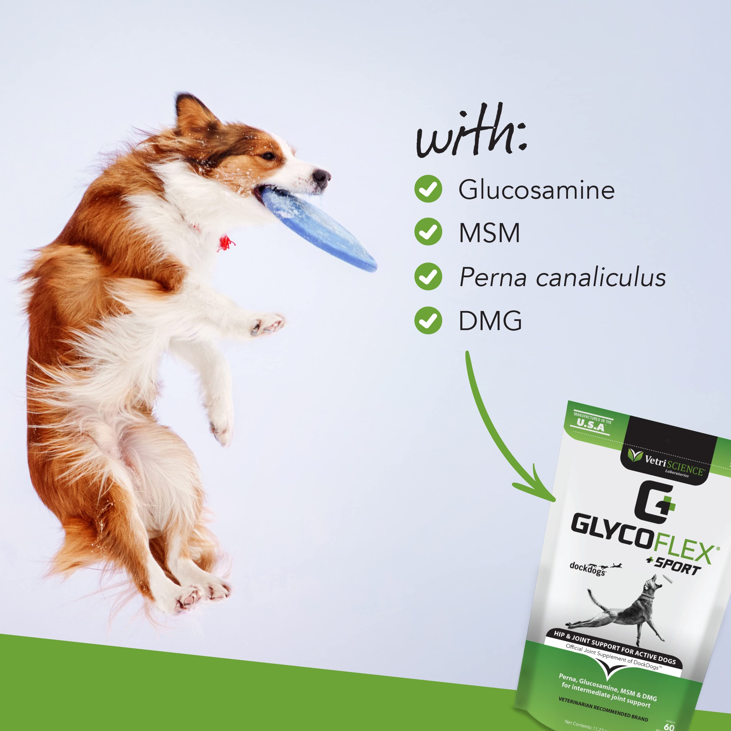 VetriScience GlycoFlex Sport Hip and Joint Supplement for Dogs β Joint Support Chews with Green-Lipped Mussel, DMG, and Glucosamine for Dogs, Chicken Liver Flavor