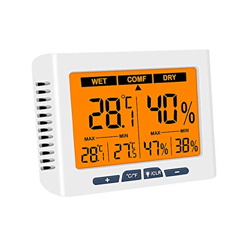 Digital Hygrometer Indoor Thermometer, Temperature Humidity Gauge with Backlit Accurate Monitor Clear Reading, °C/°F Switch, Accuracy Calibration, Max/Min Records, Ideal for Home, Office - White