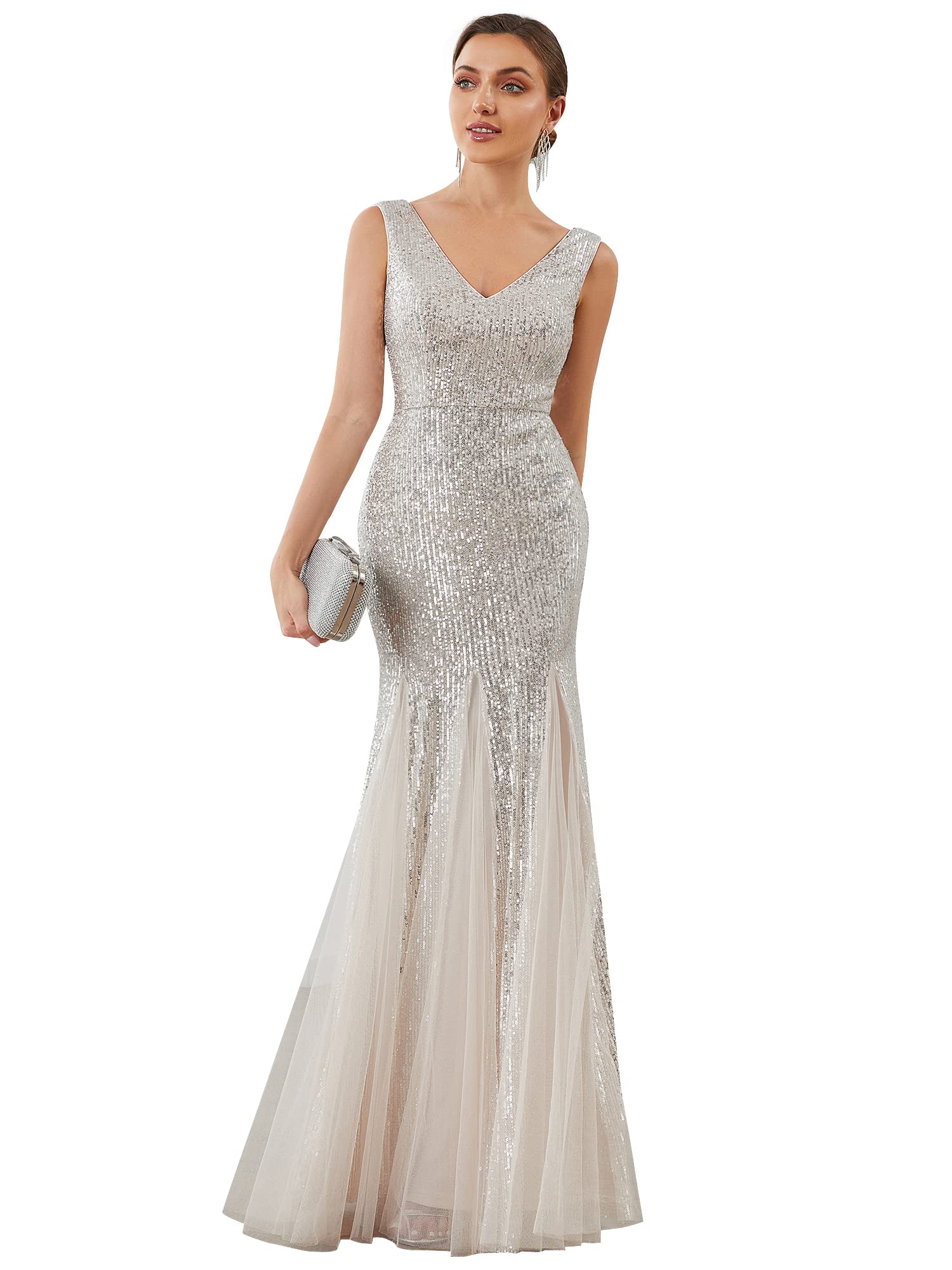 Ever-Pretty Women's Sexy V-Neck Backless Mermaid Evening Maxi Dress Rose Gold US8