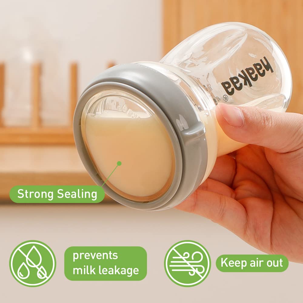 haakaa Gen.3 Glass Milk Storage Container, Baby Food Storage Container with Lid, Wide Neck Food Storage Container, Grey, 6oz/180ml