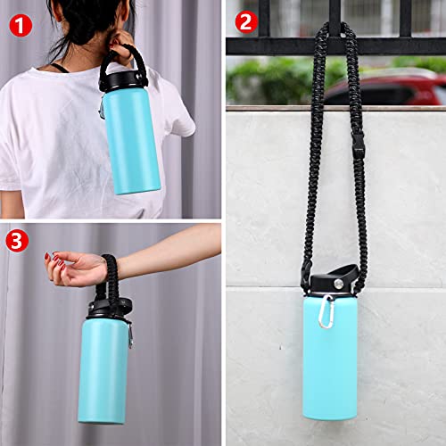 Wongeto Paracord Handle with Shoulder Strap Compatible with Hydro Flask Wide Mouth Water Bottles 12oz - 64 oz,Water Bottle Strap for Walking Biking Hiking Camping(Black 1)