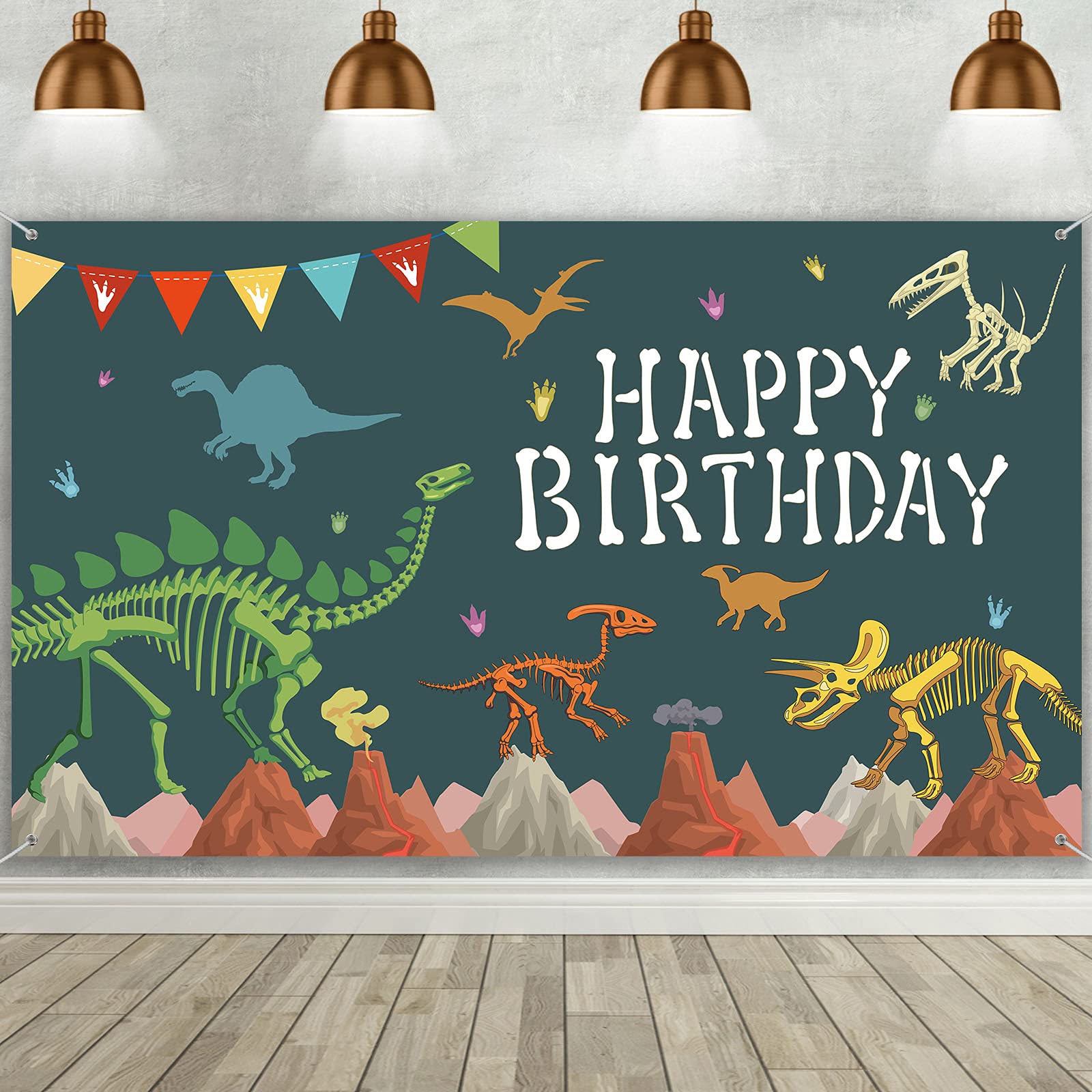 Dinosaur Birthday Backdrop Large Dinosaur Happy Birthday Photography Background Dinosaur Banner for Boys Baby Shower Dinosaur Theme Birthday Party Decoration Supplies, 72.8 x 43.3 Inch